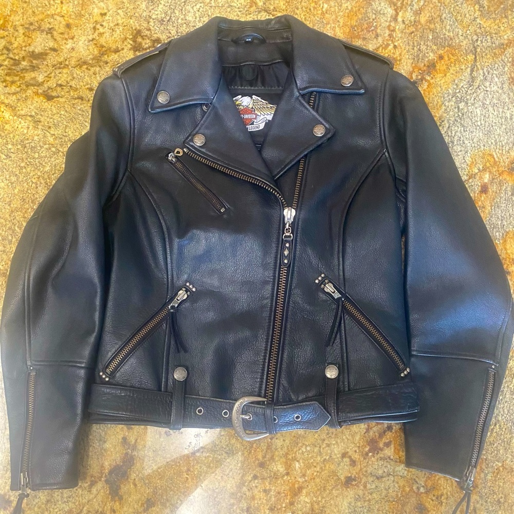 Harley Davidson Cycle Queen Black Leather Jacket W Re… - Gem